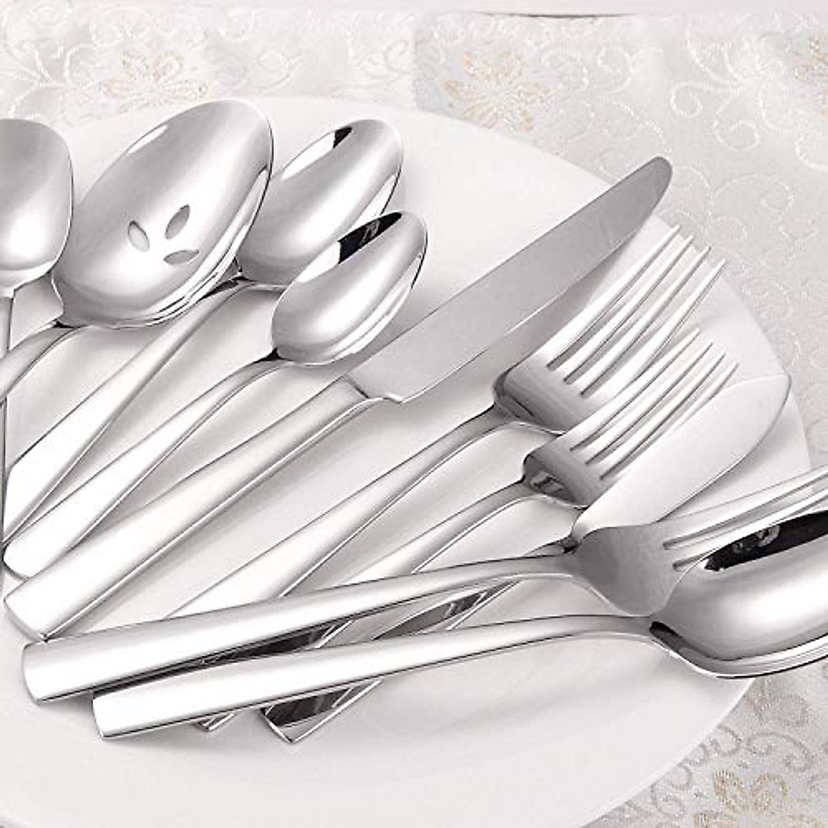 45-Piece Silverware Flatware Cutlery Set Service for 8, Durable 18/0 Stainless Steel Tableware in Ergonomic Design Size and Weight, Dishwasher Safe