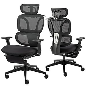 Ergonomic Office Chair with Foot Rest, Coat Hanger, High Back Mesh Computer Chair with Lumbar Support, High Resilience Sponge Seat, Comfy Reclining Home Office Desk Chair, Black