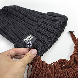 Beard Head Barbarian Vagabond Beanie - Original Handmade Knit Hat and Removable Brown Beard