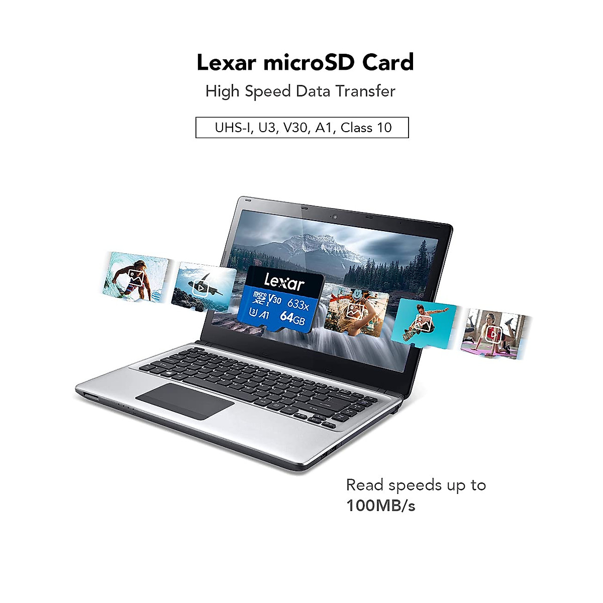 Lexar High-Performance 633x 64GB microSDXC UHS-I Card w/ SD Adapter, C10, U3, V30, A1, Full-HD & 4K Video, Up To 100MB/s Read, for Smartphones, Tablets, and Action Cameras (LSDMI64GBBNL633A)