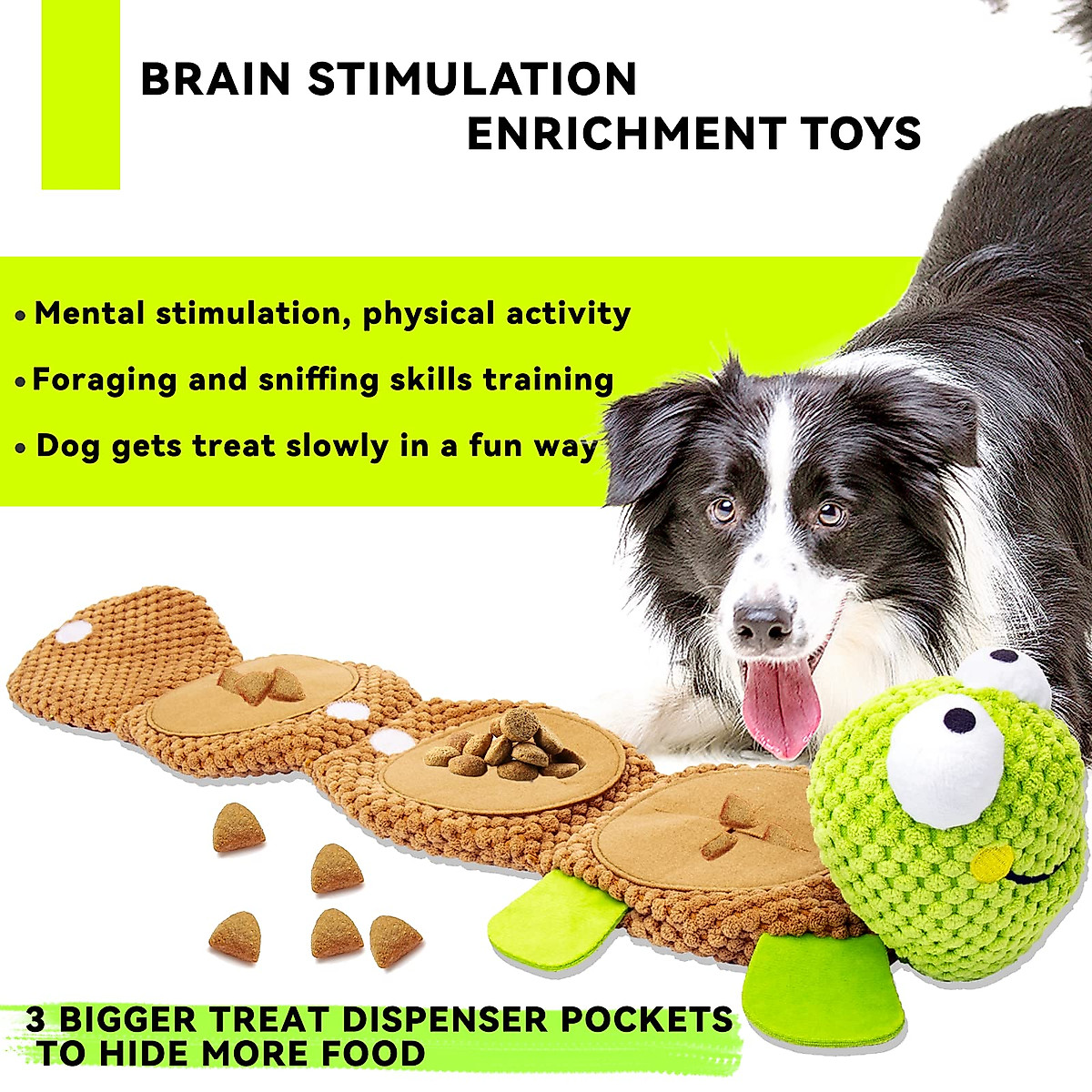 Dog Puzzle Toys - Dog Enrichment Squeaky Snuffle Treat Hiding Dispenser Toy Crinkle Chew Plush No Stuffing Durable Stuffed Toys for Boredom Dogs,Dog Toys for Medium Small Large Dog Puppy Doggy,Turtle