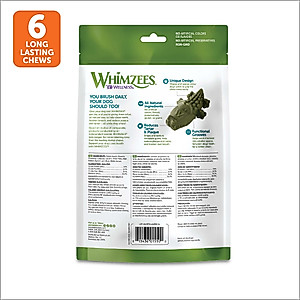WHIMZEES by Wellness Alligator Natural Dental Chews for Dogs, Long Lasting Treats, Grain-Free, Freshens Breath, Large Breed, 6 count