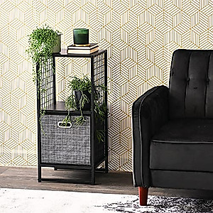 Household Essentials Trellis Open Storage Bookshelf with 2 Cube Compartments Black Oak Wood Grain and Black Metal