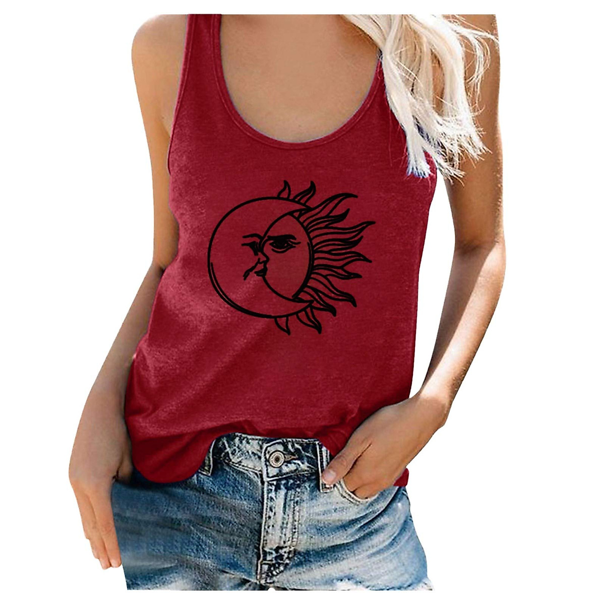 Padaleks Tank Top for Women Funny Letters Print Sleeveless T-Shirt Vest O-Neck Casual Graphic Tees Summer Tunics