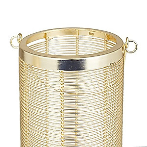 Deco 79 Metal Pillar Candle Lantern with Thin Metal Handle, 8" x 6" x 9", Gold