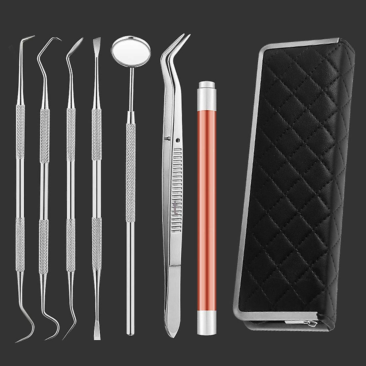 AGGICE Dental Tools, 7 Pack Teeth Cleaning Tools Kit, Tartar Plaque Remover for Teeth, Dentist Tool Kit with Stainless Steel Dental Mirror, Tooth Scraper, Dental Picks, Tweezer and Oral Torch…
