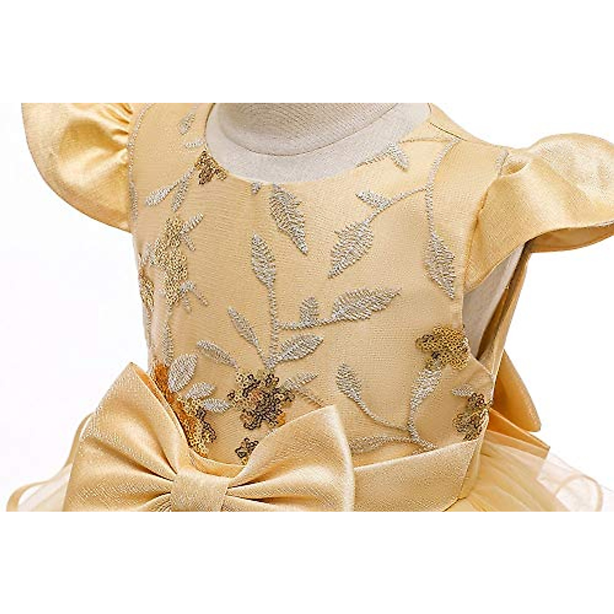 HIHCBF Baby Girls Bowknot Flower Dresses Embroidery Tulle Pageant Party Wedding Princess Birthday Ruffled Tutu Ball Gowns Yellow 4-5T