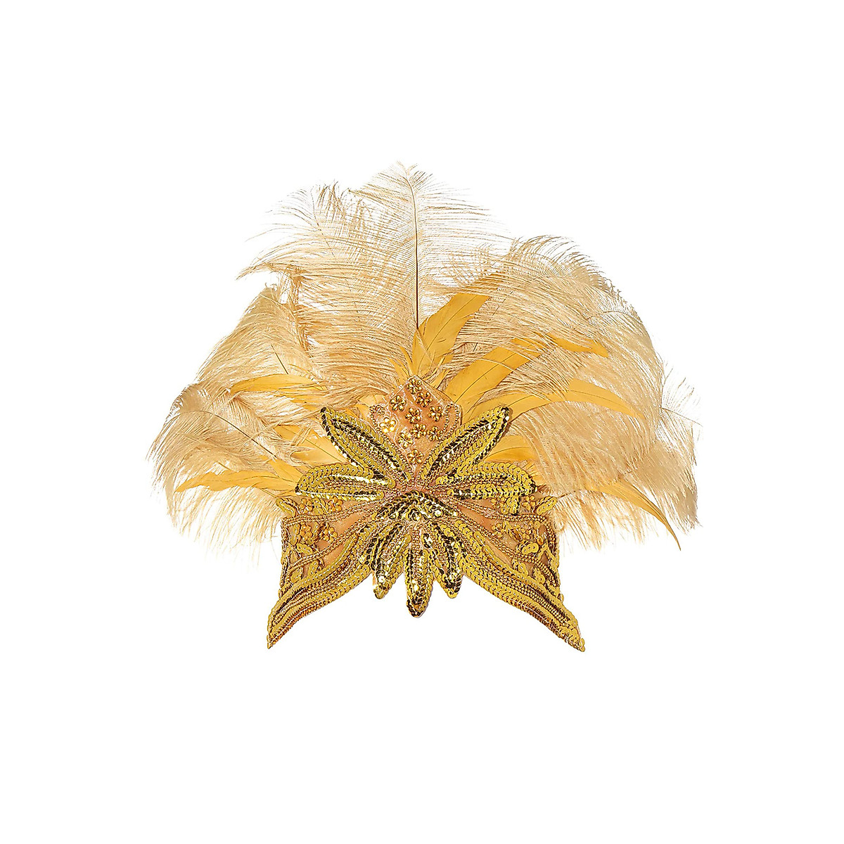 BABEYOND Carnival Feather Headpiece Showgirl Headband Women's Feather Pageant Headband 1920s Flapper Headband (Gold)