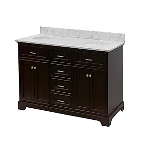 Kitchen Bath Collection Aria 60-inch Double Bathroom Vanity (Carrara/Powder Blue): Includes Powder Blue Cabinet with Authentic Italian Carrara Marble Countertop and White Ceramic Sinks