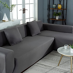 WAMBAS Solid Couch Cover Stretch L-Shaped Sofa Covers All Inclusive Solid 1.2.3.4 Seats Sofa Seat Cushion Covers -Peacock blue-4-seater