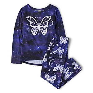 The Children's Place Girls' Long Sleeve Top and Pants 2 Piece Pajamas Sets, Royal Blue Butterfly, Large (10/12)