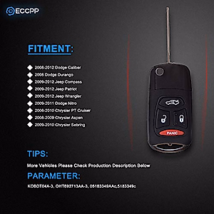 ECCPP Replacement fit for 4 Buttons Uncut Keyless Entry Remote Control Car Key Fob Shell Case 08-12 Cruiser for Jeep for Patriot for Dodge for Caliber Series 5183349c (Pack of 1)