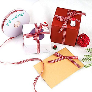 Red Gingham Ribbon, 3/8" x 50Yd Red and White Thin Crafts Ribbon Buffalo Checker Ribbons for Hair Accessories Picnic School and Christmas Gift Wrapping