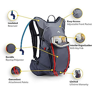 High Sierra Hydrahike 2.0 Hydration Backpack with 2L Reservoir, for Hiking, Biking, Camping, Traveling, Silver, 16L