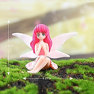 LONCESS Miniature Fairy Garden Accessories, Small Fairy Figurines for Fairy Garden, Flower Pot, Home Decoration, Birthday Cake Topper, Girl Fly Wing Figurines for Car Decor, 4 Pieces