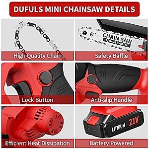 Mini Chainsaw Cordless Electric Chainsaw Hand Small Chain Saw Battery Power 50r/s Chain Saws for Trees Branches Wood Courtyard and Garden, 6 Inch Chainsaw(2 Chains + 2 Batteries)