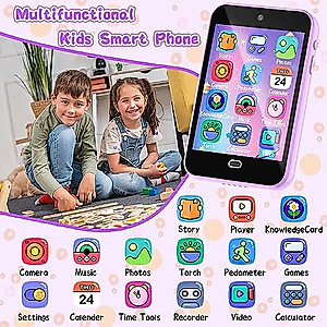 JYNZYUPO Kids Smart Phone Learning Toy Phone Gifts for Girls 3 4 5 6 Year Old Phone Touchscreen Learning Toy Christmas Birthday Gifts for 3 4 5 6 7 8 9 Year Old Girls with 8G SD Card