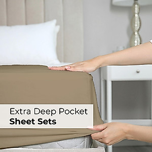 Extra Deep King Sheet Set - 6 Piece Breathable & Cooling Sheets - Hotel Luxury Bed Sheets Set - Easy & Secure Fit - Soft, Wrinkle Free & Comfy Sheets Set - Beige Sheet Set w/Extra Deep Pockets