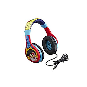 Ryans World Kids Headphones, Adjustable Headband, Stereo Sound, 3.5Mm Jack, Wired Headphones for Kids, Tangle-Free, Volume Control, Foldable, Childrens Headphones Over Ear for School Home, Travel