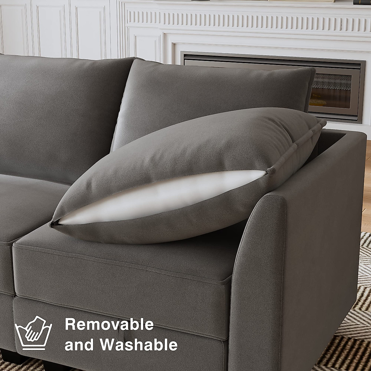 HONBAY Middle Module for Modular Sectional Sofa Couch, Accent Armless Chair with Storage Seat, Velvet Grey