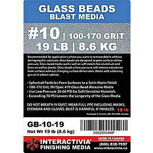 #10 Glass Beads - 19 lb or 8.6 kg - Blasting Abrasive Media (Extra Fine) 100-170 Mesh or Grit - Spec No 10 for Blast Cabinets Or Sand Blasting Guns - Small Beads for Cleaning and Finishing