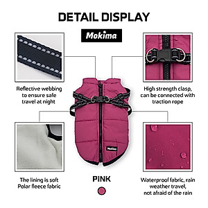 MOKIMA Small Dog Warm Jacket with Leash Attachment - Winter Small Dog Sweater Coat - Small Dog Clothes for Indoor and Outdoor Use - Water Resistant - (Small, Grey)