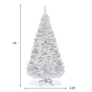 Goplus 6ft Artificial Christmas Tree Xmas Pine Tree with Solid Metal Legs Perfect for Indoor and Outdoor Holiday Decoration, White