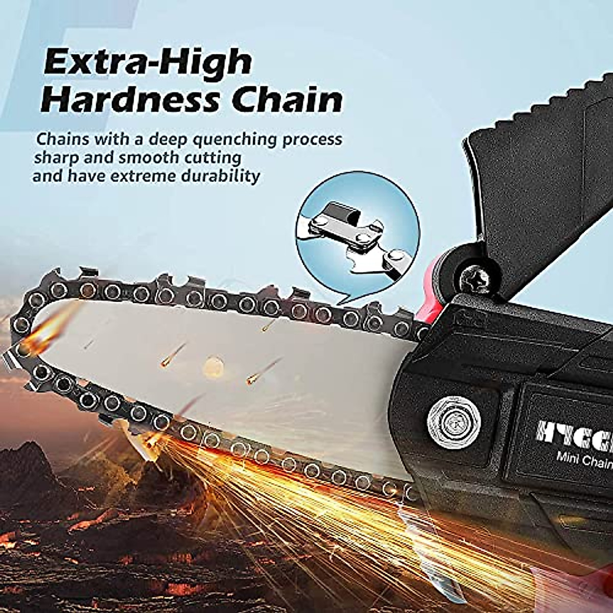 Mini Chainsaw 4-Inch with 2 Battery, Cordless Saw with 2 Chains Security Lock, Hand Held Small Rechargeable Chainsaw for Wood Cutting Tree Trimming Red with Box
