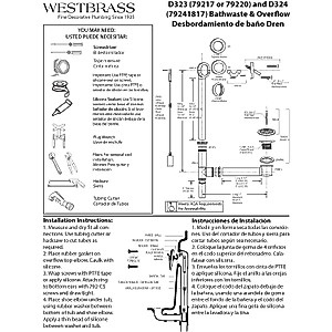 Westbrass A79220CP 14" 20 Gauge Brass Bath Waste and Overflow Assembly with Trip Lever and Grid Drain Cover, Polished Chrome
