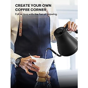 Gooseneck Electric Kettle, Offacy Pour Over Tea Kettle, Full 304 Stainless Steel Inner, 0.68mm Fine V-Shaped Spout, Auto Shut-Off & Boil Dry Protection, BPA Free, 1200W, 0.9L Hot Water Boiler