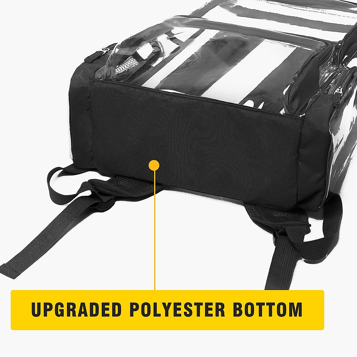 Vorspack Clear Backpack - Transparent Backpack with Reinforced Bottom & Multi-pockets for College Workplace Security - Black