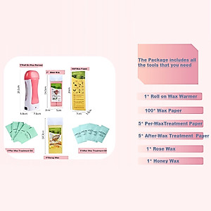 FAECEYER Waxing Kit for Hair Removal, Wax Kit, Roll On Wax Warmer Machine with 2 Wax Refill Cartridges, 100 Wax Strips, 10 Treatment Oil Papers, Portable Design for All Body Parts