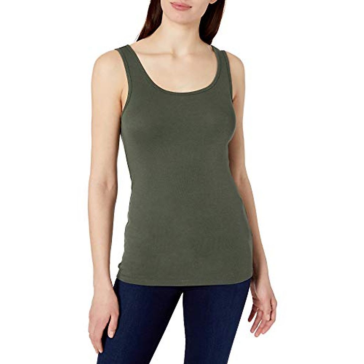 Amazon Essentials Women's Slim-Fit Tank, Pack of 2, Dark Olive/Gold, Large