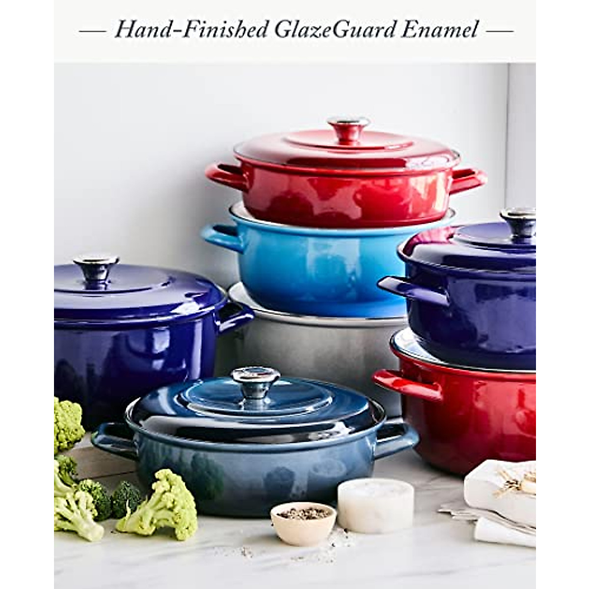 Merten & Storck European Crafted Enameled Iron, Round 7QT Dutch Oven Casserole with Lid, Cobalt Blue