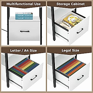 Rolanstar Computer Desk with Power Outlet & LED Strip and File Drawer, 68" Reversible L Shaped Computer Corner Desk with Printer Cabinet and Monitor Shelf, Modern Home Office Desk, Writing Desk,White