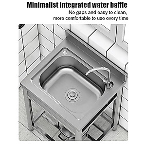 Free Standing Utility Sink, single Bowl Kitchen Sink Outdoor Sink Station, with Hot and Cold Faucet Drain Basket, Shelf, Towel Bar, for Garage, Laundry Room, Outdoor (21 Inch)