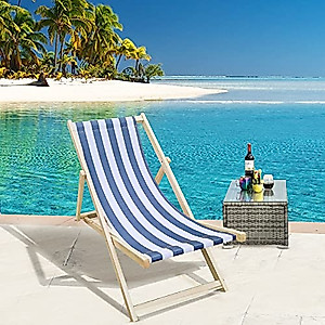 Recaceik Outdoor Patio Sling Chair Portable Folding Lounge Reclining with Stripes Adjustable Lawn Seat for Garden, Swimming Pool and Beach, Populus Wood