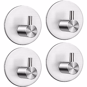 Aeiniwer Self Adhesive Hook Stainless Steel Waterproof Hook Sticky Hook Nailless Hook for Door Wall Home Bathroom Kitchen, Round, 4 Pack