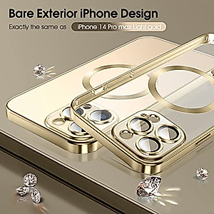 Magnetic Clear for iPhone 14 Pro Max Case with MagSafe [Integrated Camera Glass] Women Phone Case [Original iPhone Exterior] Silicone Cover Slim Thin [Non-Yellowing] Anti-Fingerprint Scratch Men