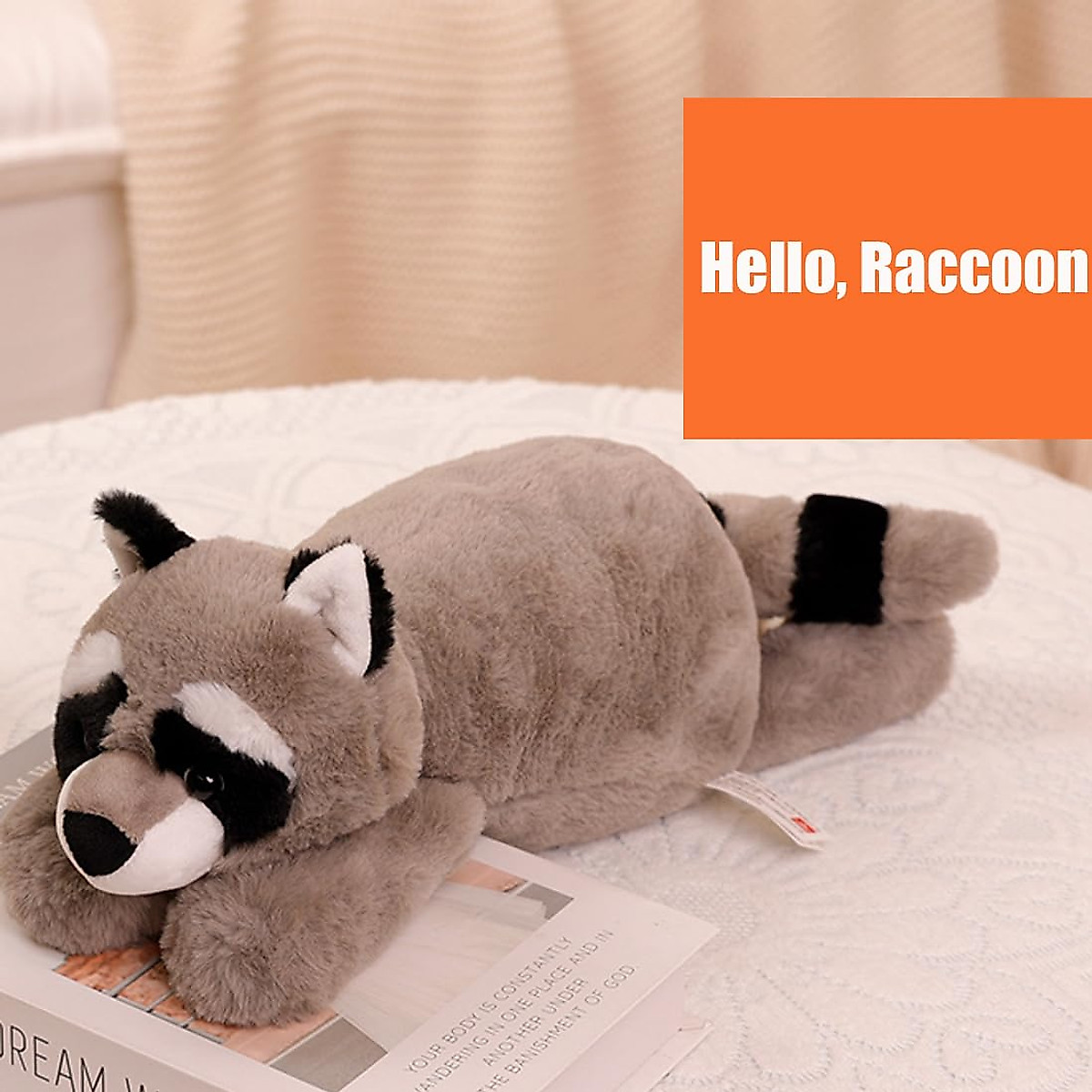 ELAINREN Lifelike Brown Raccoon Stuffed Animal Furry Coon Plush Toy Pillow Super Soft Zoo Raccoon Plushies Doll Gifts/23.6''