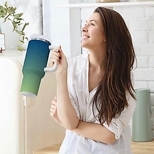 MCHIVER Blue Green Gradient 30 oz Tumbler with Handle and Straw Stainless Steel Vacuum Water Bottle Leak-proof Travel Coffee Mug Insulated Tumbler with Lid