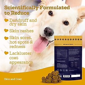 Moe’s Skin & Coat Omega 3, 6, 9 and Vitamin Supplement for Dogs- Supports Dryness, Itch Relief, & Thick, Shiny Coats- Premium Wild Alaskan Salmon Oil- For All Ages and Breeds- 90 Salmon Flavored Chews