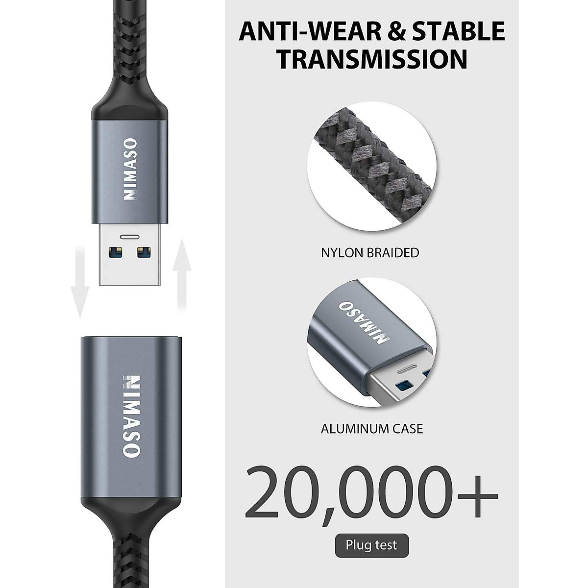 2 Pack 3.3FT + 6.6FT USB 3.0 Extension Cable, NIMASO USB A Male to Female Extension Cord Durable Material Fast Data Transfer Compatible with Printer, USB Keyboard, Flash Drive, Hard Drive, Playstation