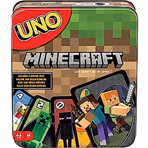 Mattel Games UNO Minecraft Card Game for Family Night with Minecraft-Themed Graphics in a Collectible Tin for 2-10 Players (Amazon Exclusive)