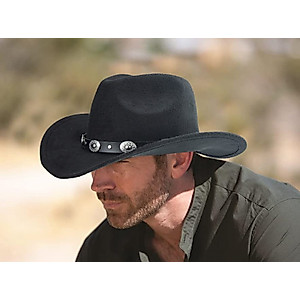 Women & Men Felt Western Cowboy Hat Classic Roll Up Brim Belt Buckle Cowgirl Fedora (M-L)