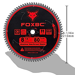 FOXBC 8-1/4 Inch Metal Cutting Table Saw Blade 80-Tooth TCG for Aluminum, Copper, Plastic, Brass, Fiberglass with 5/8-Inch Arbor