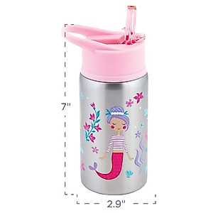 Stephen Joseph Stainless Steel Water Bottles, 18 OZ, Straw lid, Reusable tumbler, Insulated, Unicorn