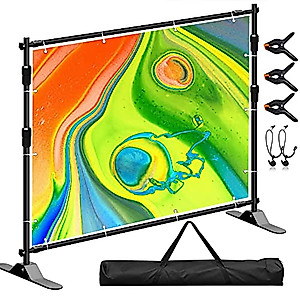 SAPITER Photo Backdrop Banner Stand Kit, Heavy Duty 10 x 8 FT Adjustable Telescopic Tube Back Drop Display Stand, Step and Repeat Stand for Party Photography Trade Show Booth Background, with Clips