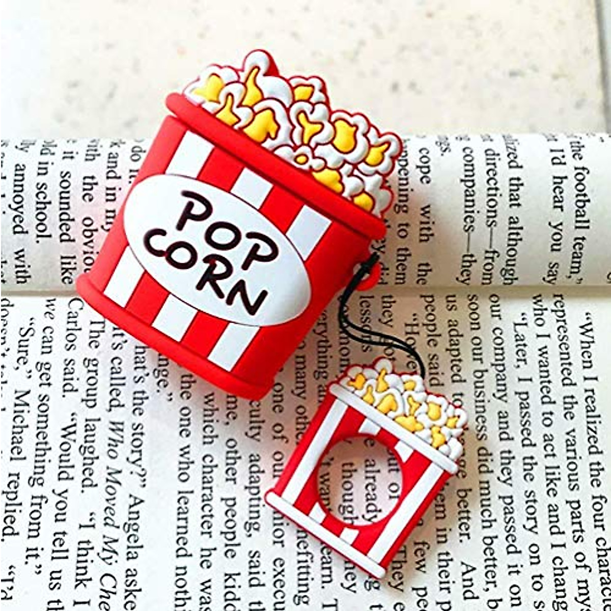 For Airpods Case, Cute 3D Airpods 1&2 Gen Cover with Finger Strap Silicone Rechargeable Headphone case for Apple AirPods 1st/2nd, Shockproof, Anti-Fall and Dustproof Protective (Popcorn and Hamburger)