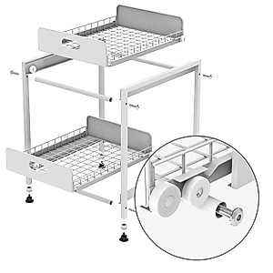 IncepKick Under Sink Organizer and Storage for Kitchen Bathroom 2 Tier Slide Out Under Sink Shelf Cabinet Storage Shelf Under Sink Storage Metal (White)